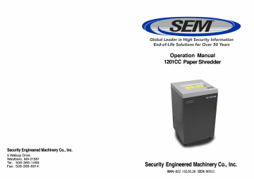 SEM 1201CC Paper Shredder Operator Manual | Manualzz