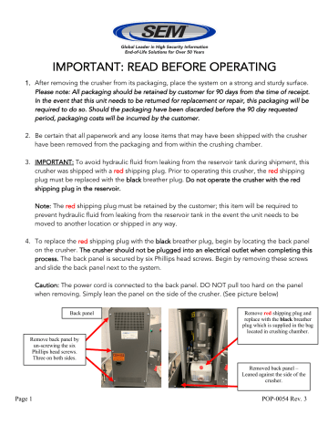 SEM 0101 Hard Drive Shredders/Crusher Operator Manual | Manualzz