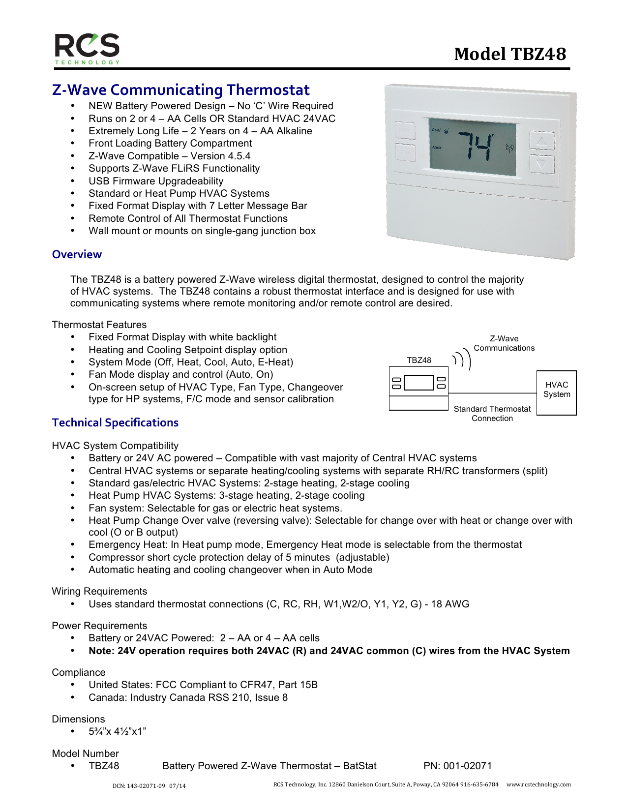 RCS TBZ48 Specification | Manualzz