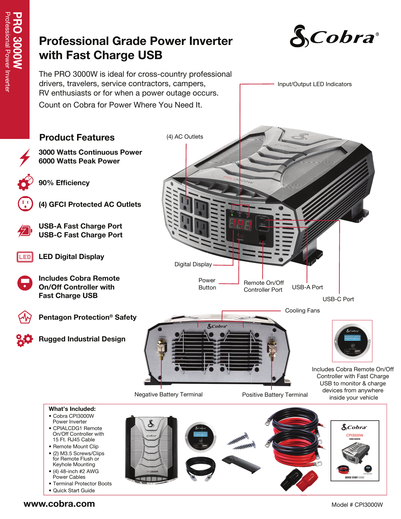 Cobra PRO 3000W • PRO Series - Power Inverter Spec Sheet | Manualzz