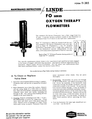 ESAB Linde FO Series Oxygen Therapy Flowmeters Troubleshooting ...
