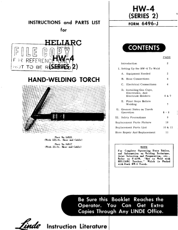 ESAB Heliarc HW-4 (SERIES 2) Hand Welding Torch Troubleshooting ...
