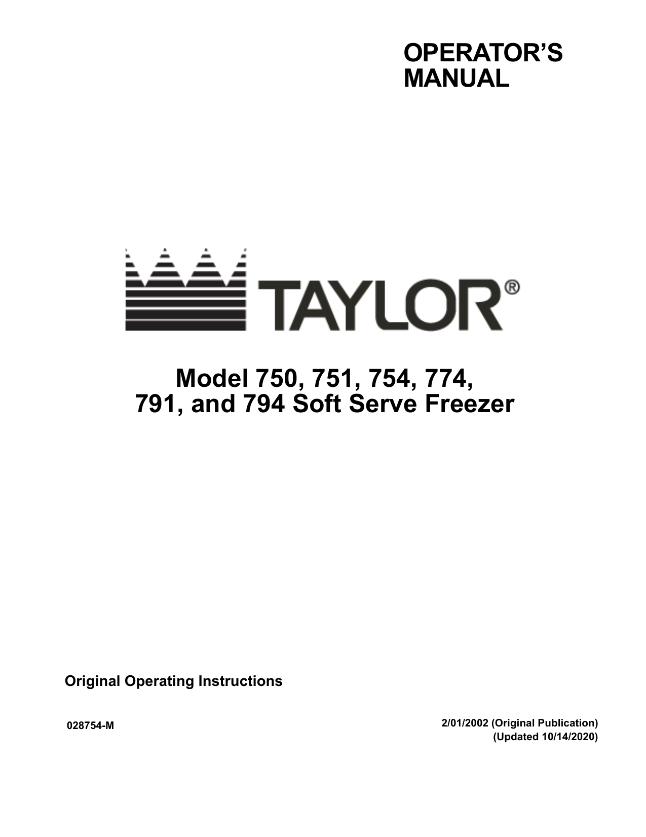 Taylor Model 750/751/754/774 Owner Manual | Manualzz