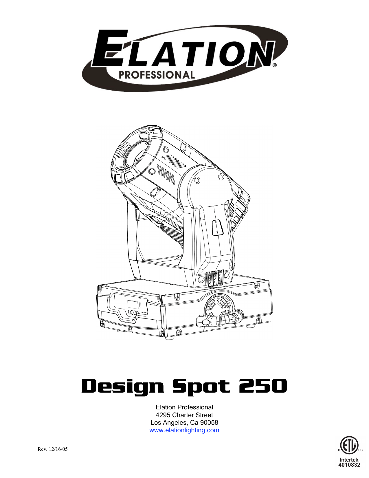 Elation Design Spot 250 User manual | Manualzz