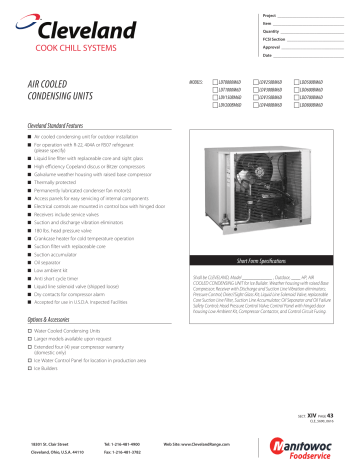 Cleveland Air Cooled Condensing Unit Specification Sheet | Manualzz