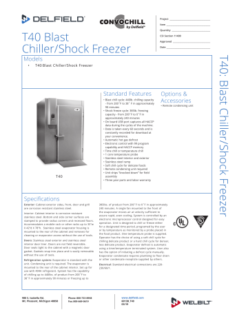 Delfield T40 Blast Chiller/Shock Freezer Specification Sheet | Manualzz