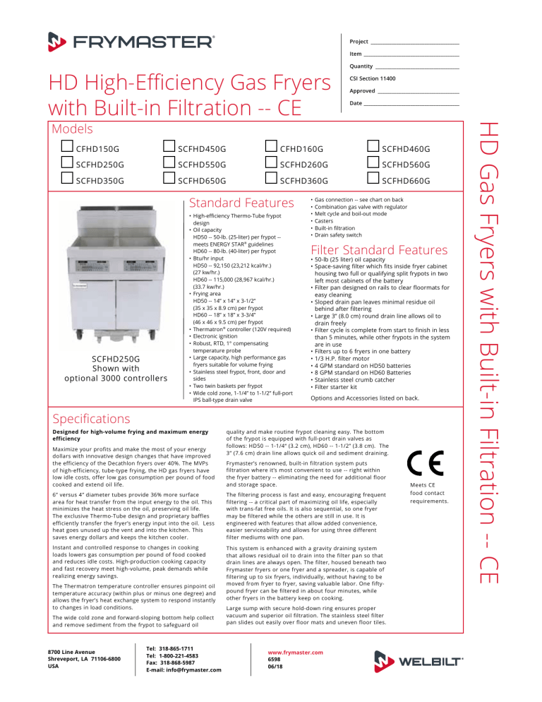 Frymaster Built-in Filtration for HD High Efficiency Gas Fryers CE ...