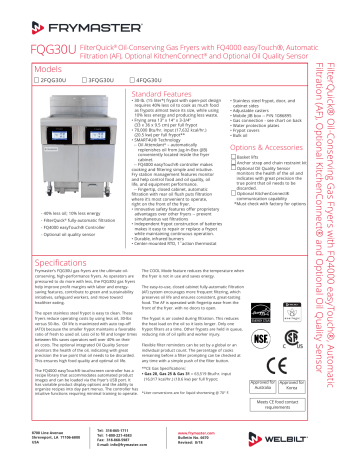 Frymaster FQG30U Specification Sheet | Manualzz