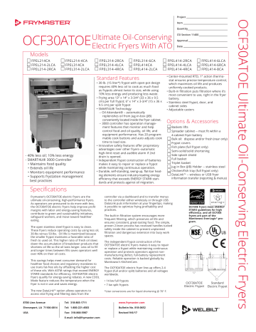 Frymaster OCF30ATOE Electric Fryers Specification Sheet | Manualzz