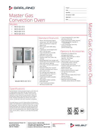 Garland MCO-GS/GD-10/20S Specification Sheet | Manualzz