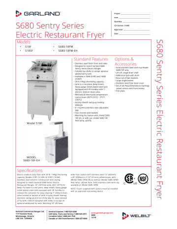 Garland S18 Series Fryer Specification Sheet | Manualzz