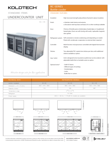 Koldtech BC-Series Bottle Cooler Specification Sheet | Manualzz