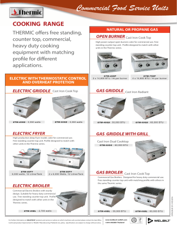 Koldtech Cooking Range Specification Sheet | Manualzz