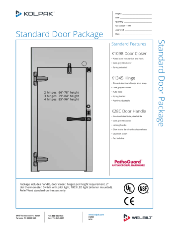 Kolpak Standard Door Package Specification Sheet | Manualzz