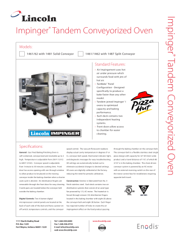 Lincoln Impinger Tandem Oven Specification Sheet | Manualzz