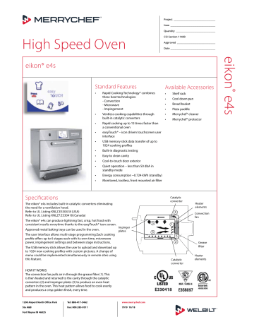 Merrychef eikon e4s US Specification Sheet | Manualzz