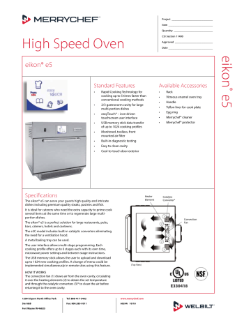 Merrychef eikon e5 US Specification Sheet | Manualzz