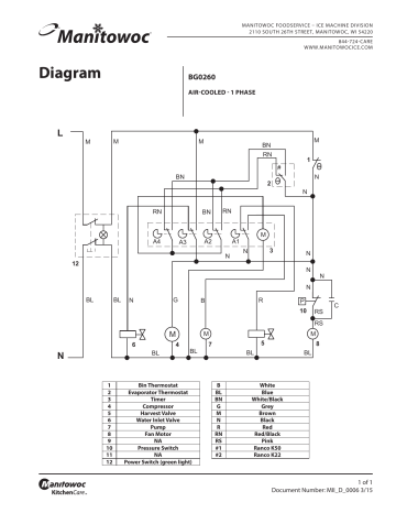 Manitowoc Ice BG0260 - Air-cooled 1ph Wiring Diagram | Manualzz