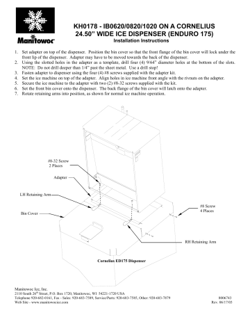 Manitowoc Ice KH0178 IB Series on a Cornelius ED175 8006743 Instruction ...
