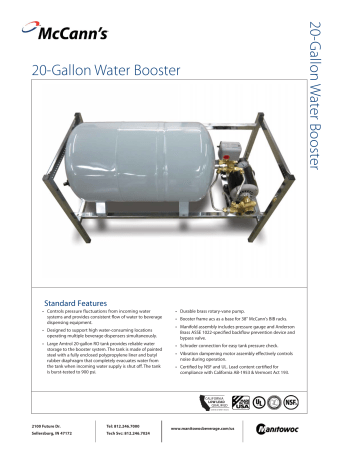 Multiplex McCann's 20 Gallon Water Booster Specification Sheet | Manualzz