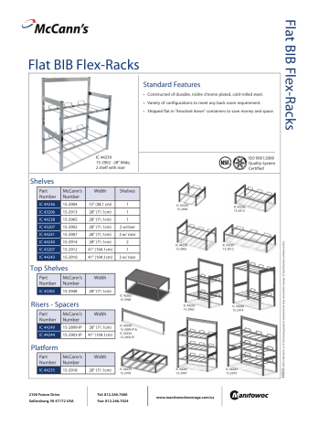 Multiplex McCann's BIB Flex Rack - Flat Specification Sheet | Manualzz