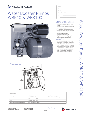 Multiplex Water Booster Pumps Specification Sheet | Manualzz