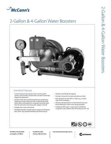 Multiplex Water Booster Specification Sheet | Manualzz