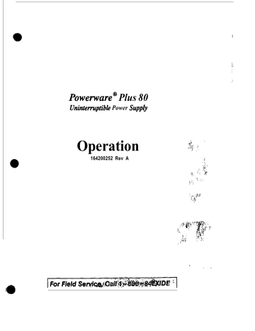 Powerware Plus 80 Operation | Manualzz