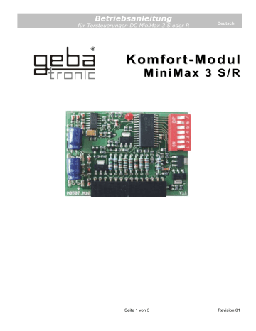 Geba Tronic DC3 Comfort Module - MiniMax 3 Bedienungsanleitung | Manualzz