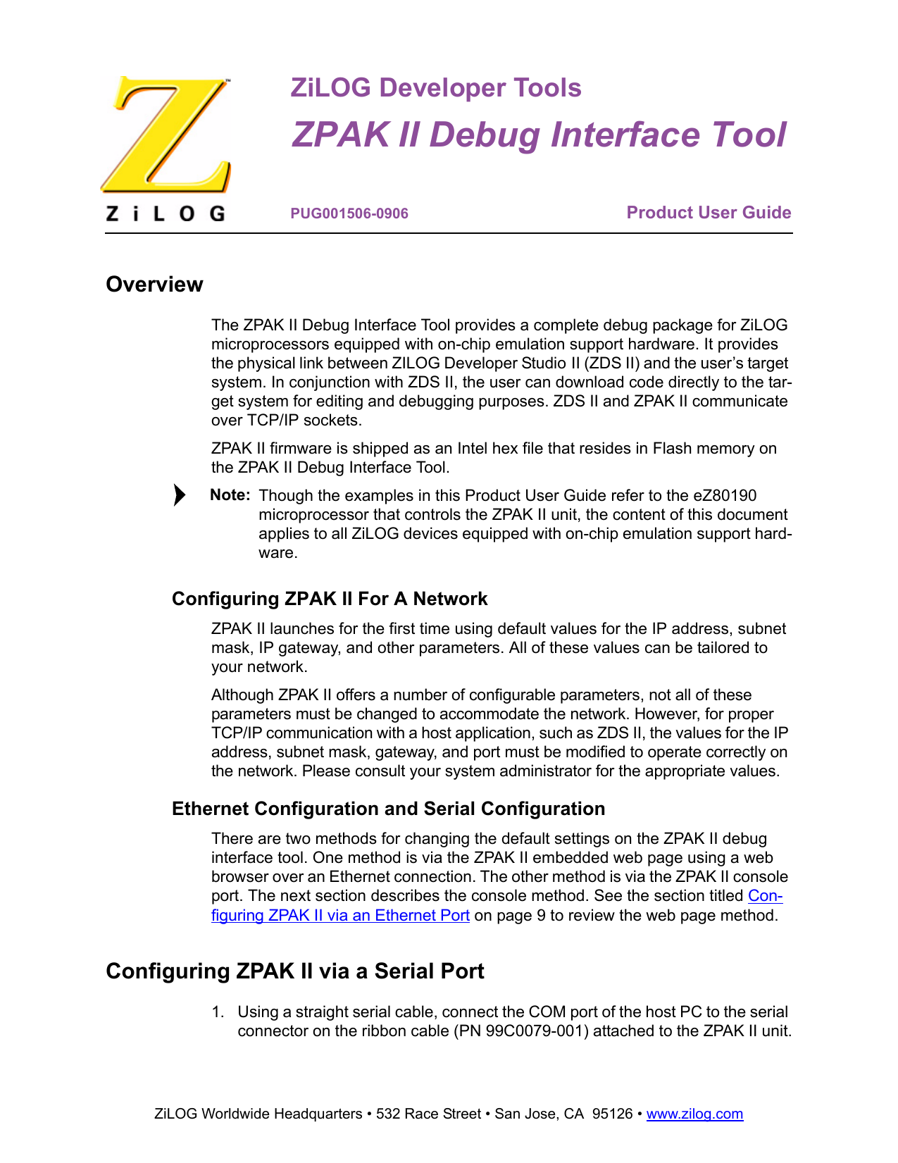 Zilog EZ80L92 Microcontroller Product User Guide | Manualzz