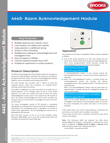 Brooks 4445 Alarm Acknowledgement Module Spec Sheet | Manualzz