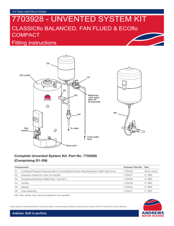 Andrews Unvented kit CLASSICflo, BALANCED, FANFLUED and ECOflo COMPACT ...