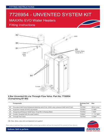 Andrews Unvented Kit MAXXflo EVO 6 BAR Fitting Instructions | Manualzz