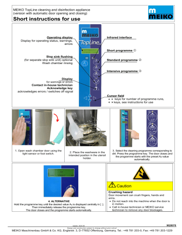 Meiko TopLine AT Operating Instructions | Manualzz