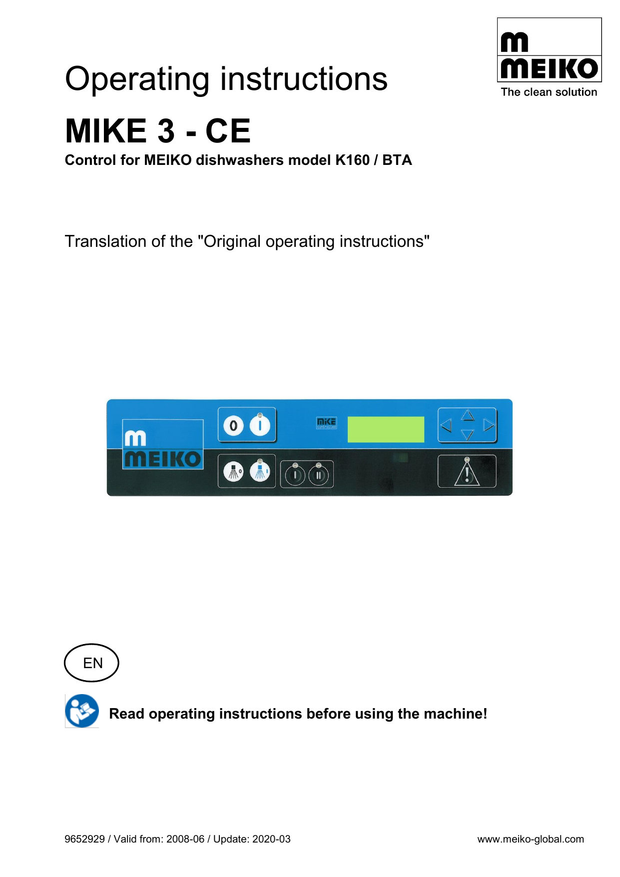 Meiko K 160 Control MIKE 3 - CE Operating Instructions | Manualzz