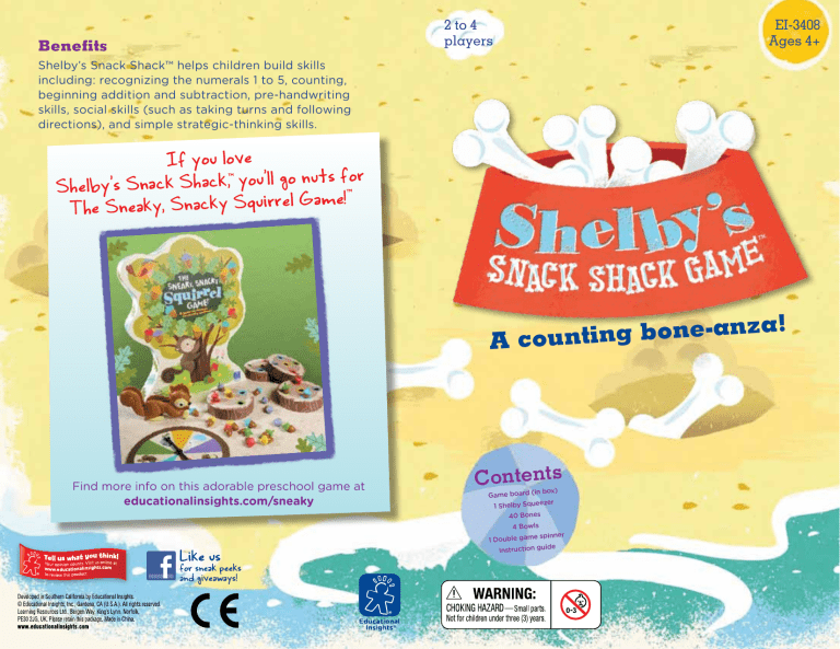 Educational Insights Shelby's Snack Shack Game® User manual | Manualzz