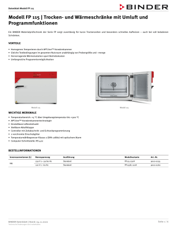 Binder FP 115 Trocken- und Wärmeschränke Datenblatt | Manualzz