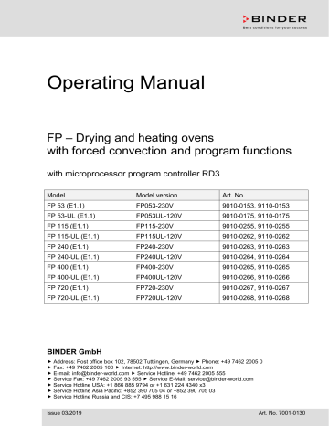 Binder FP 720 干燥箱和烘箱 Operating Manual | Manualzz