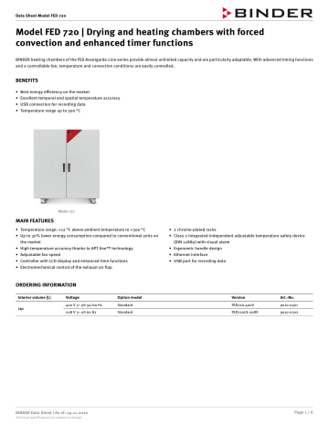 Binder FED 720 Drying and heating chamber Data Sheet | Manualzz