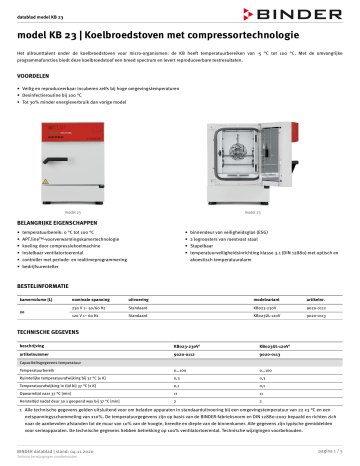 Binder KB 23 Koelbroedstoven Data papier | Manualzz