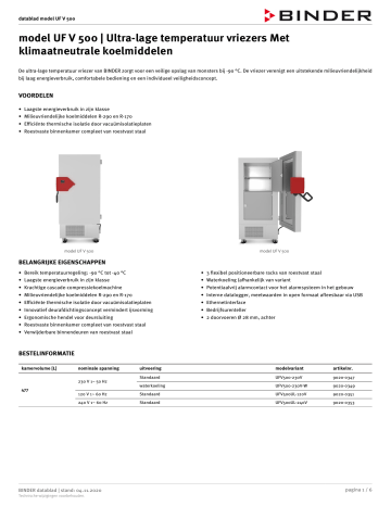 Binder UF V 500 Ultra-lage temperatuur vriezer Data papier | Manualzz