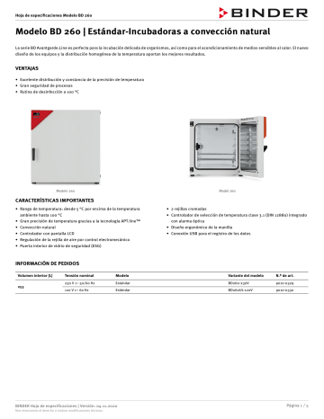 Binder BD 260 Estándar-Incubadora Ficha de datos | Manualzz