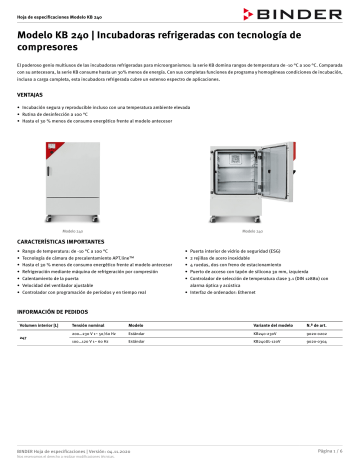Binder KB 240 Incubadoras refrigerada Ficha de datos | Manualzz