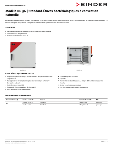 Binder BD 56 Standard-Étuves bactériologique Fiche technique | Manualzz