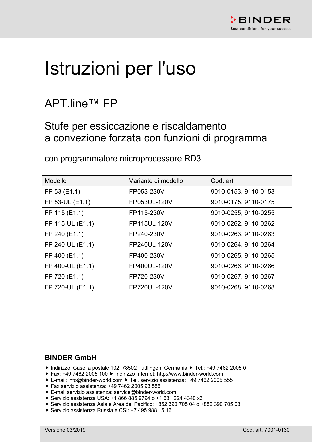 Binder FP 720 Stufe di essiccazione/riscaldamento Istruzioni per l'uso ...