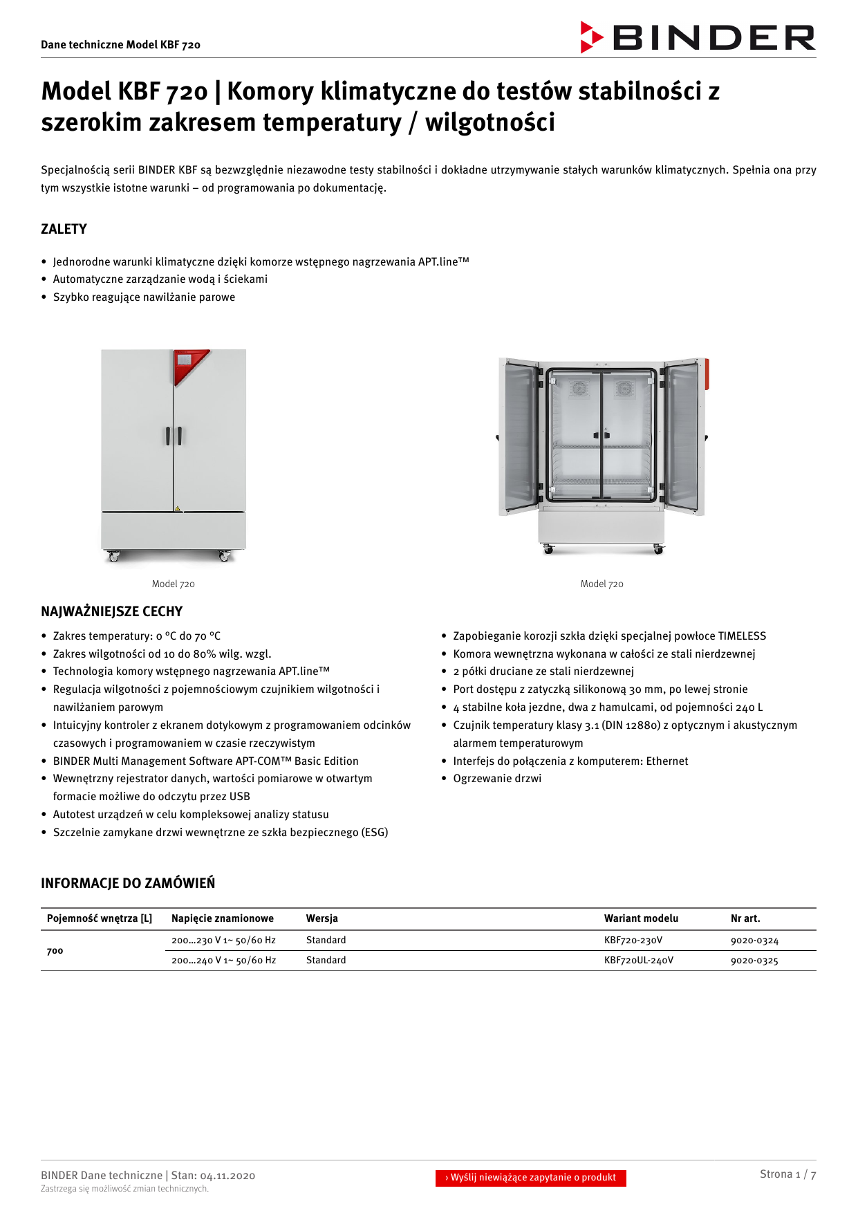 Binder Kbf 720 Specification at Jimmy Lewis blog