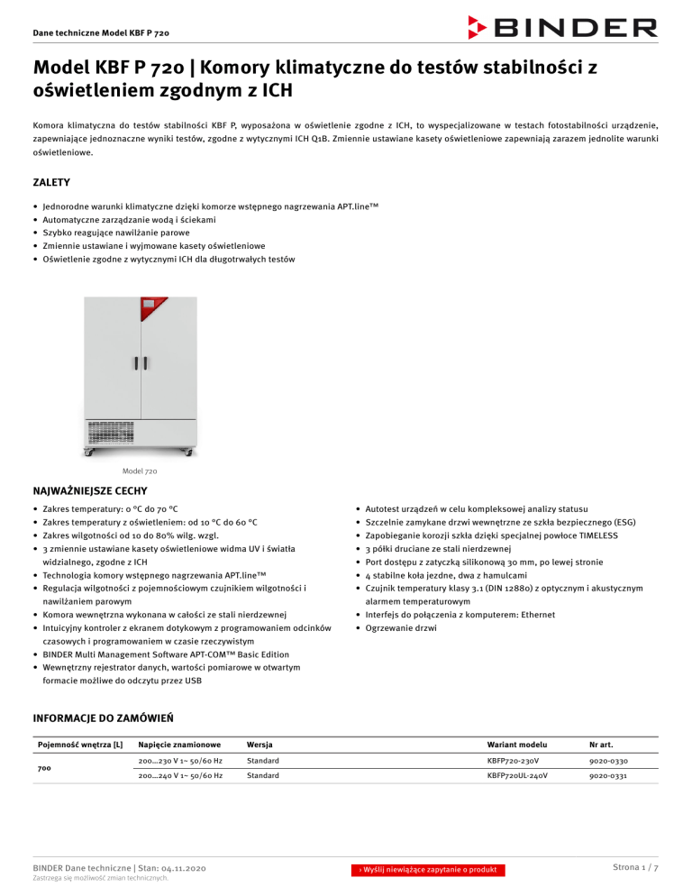 Binder KBF P 720 Datasheet | Manualzz