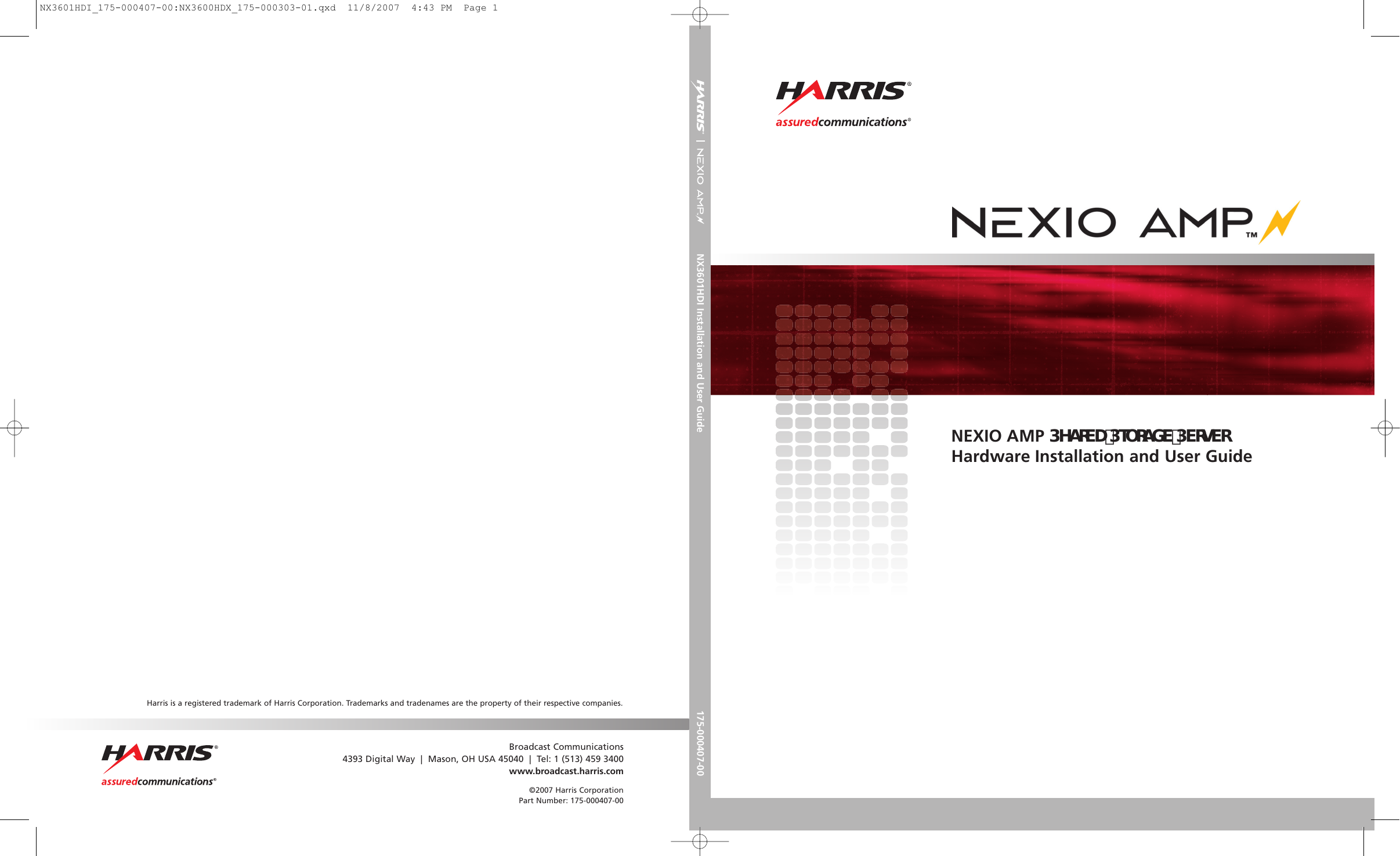 Harris NEXIO AMP NX3801HDX Hardware Installation And User's Manual | Manualzz