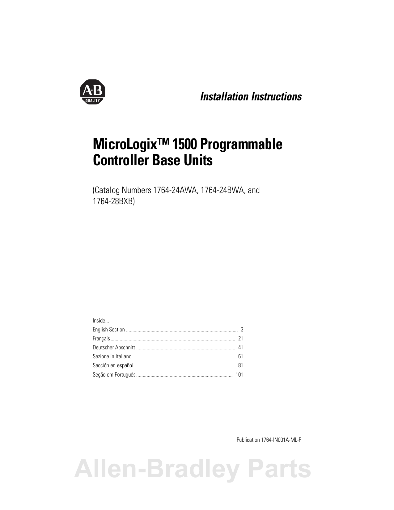Allen-Bradley micrologix 1500 Installation Instructions Manual | Manualzz