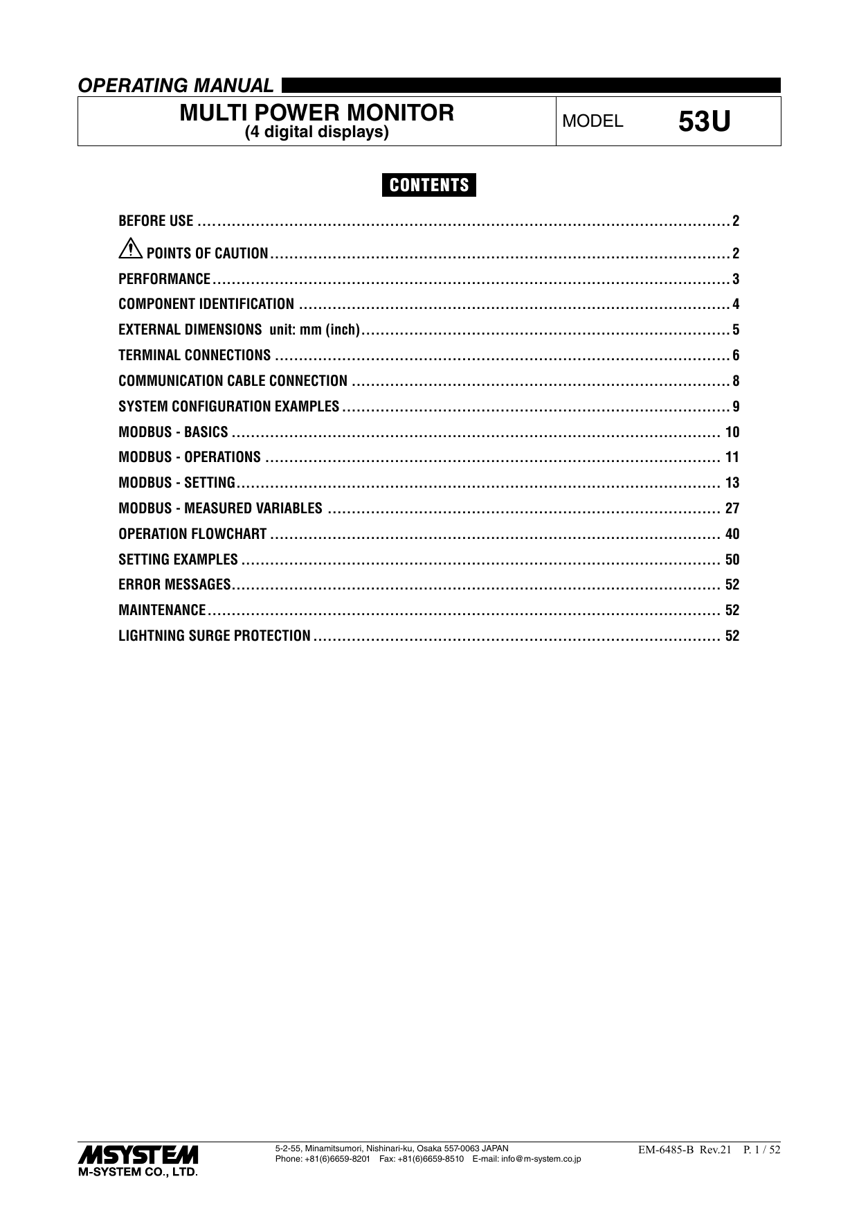 M-system 53U Operating Manual | Manualzz
